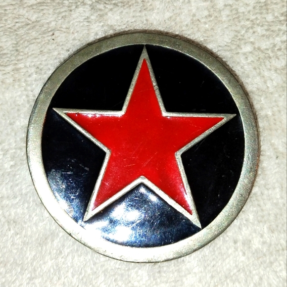 Vintage | Accessories | Red Star Black Circle Pewter Belt Buckle | Poshmark